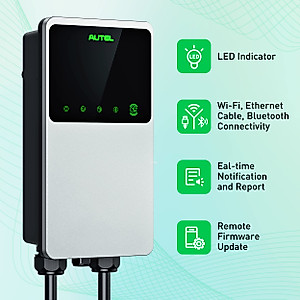 Autel MaxiCharger Home Electric Vehicle (EV) Charger, up to 40 Amp, 240V, Level 2 WiFi and Bluetooth Enabled EVSE, NEMA 14-50 Plug, Indoor/Outdoor, 25-Foot Cable with Separate Holster, Silver