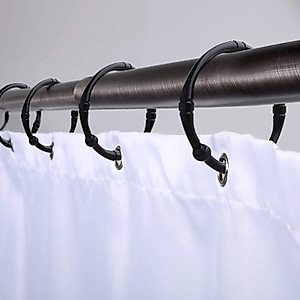 TCMAO Shower Curtain Hooks, Rustproof Decorative Shower Curtain Rings Metal Round Shower Hooks for Bathroom Shower Rod, 12 Pack (Black)