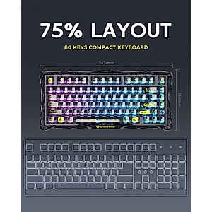 GravaStar Mercury K1 Lite 75% Mechanical Keyboard, Gasket Hot Swappable Gaming Keyboard, Pre-lubed Linear Switches, RGB Backlit Wireless Keyboard - Transparent Black