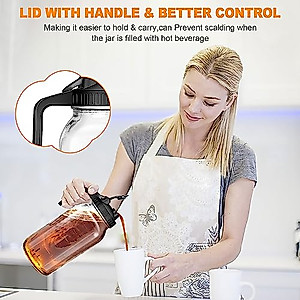 Nevfiro Mason Jar Pitcher with Pour Spout Handle Lid, 2Pack 32OZ Thick Glass Pitcher with Lid, Leak-proof Glass Pitcher Wide Mouth for Brew Coffee, Ice Beverage, Juice, Lemonade, Sun Tea, Fruit Drink