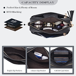 Roulens Triple Zip Small Crossbody Bag for women,Wide Strap Cell Phone Purse Shoulder Handbag Wallet with Credit Card Slots