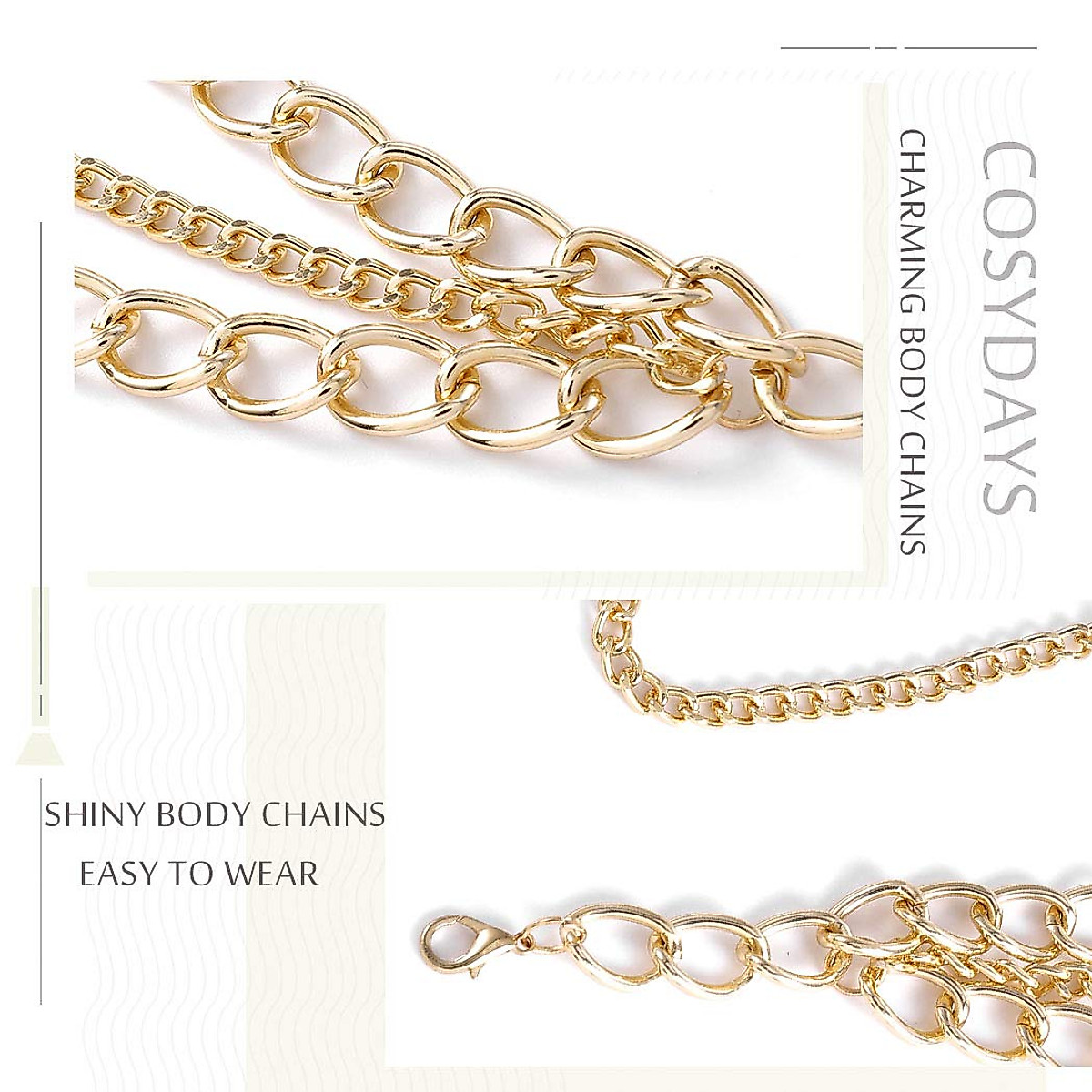 COSYDAYS Gold Metal Waist Chain Belt Layered Belly Chain Party Body Chain Jewelry for Women (Gold)