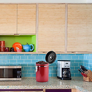 Coffee Canister Red, Stainless Steel Airtight Coffee Container, Ground Coffee Bean Storage with Date Tracker, Vacuum Sealed Espresso Airtight Container, Coffee Jar, Sugar Container