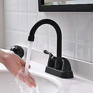 FROPO 2 Handle Black Bathroom Sink Faucet - 4 Inch Centerset Faucet Bathroom 2 or 3 Hole Lavatory Faucet Bathroom Vanity Sink Faucets with Pop-up Drain and Supply Lines Matte Black