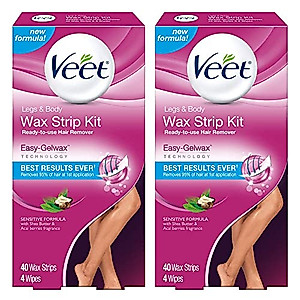 Veet Leg and Body Hair Remover Cold Wax Strips, 40 ct (Pack of 2)