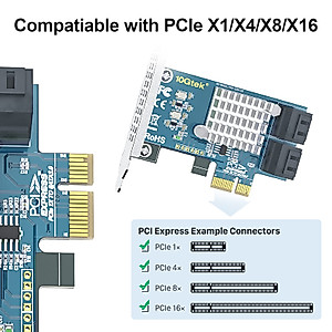 10Gtek PCIe SATA Card 4 Port with 4 SATA Cables and Low Profile Bracket, 6Gbps SATA3.0 Controller PCI Express Expansion Card, X1, Support 4 SATA 3.0 Devices