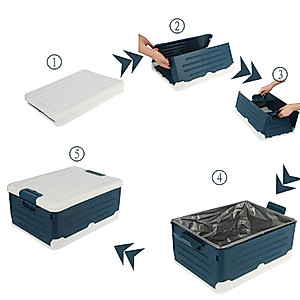 SUINARIM Collapsible Plastic Trunk Organizer for Car Storage Bins/Bags for Clothes, Durable Plastic Storage for Picnic,Shopping,Go Fishing (blue/middle)