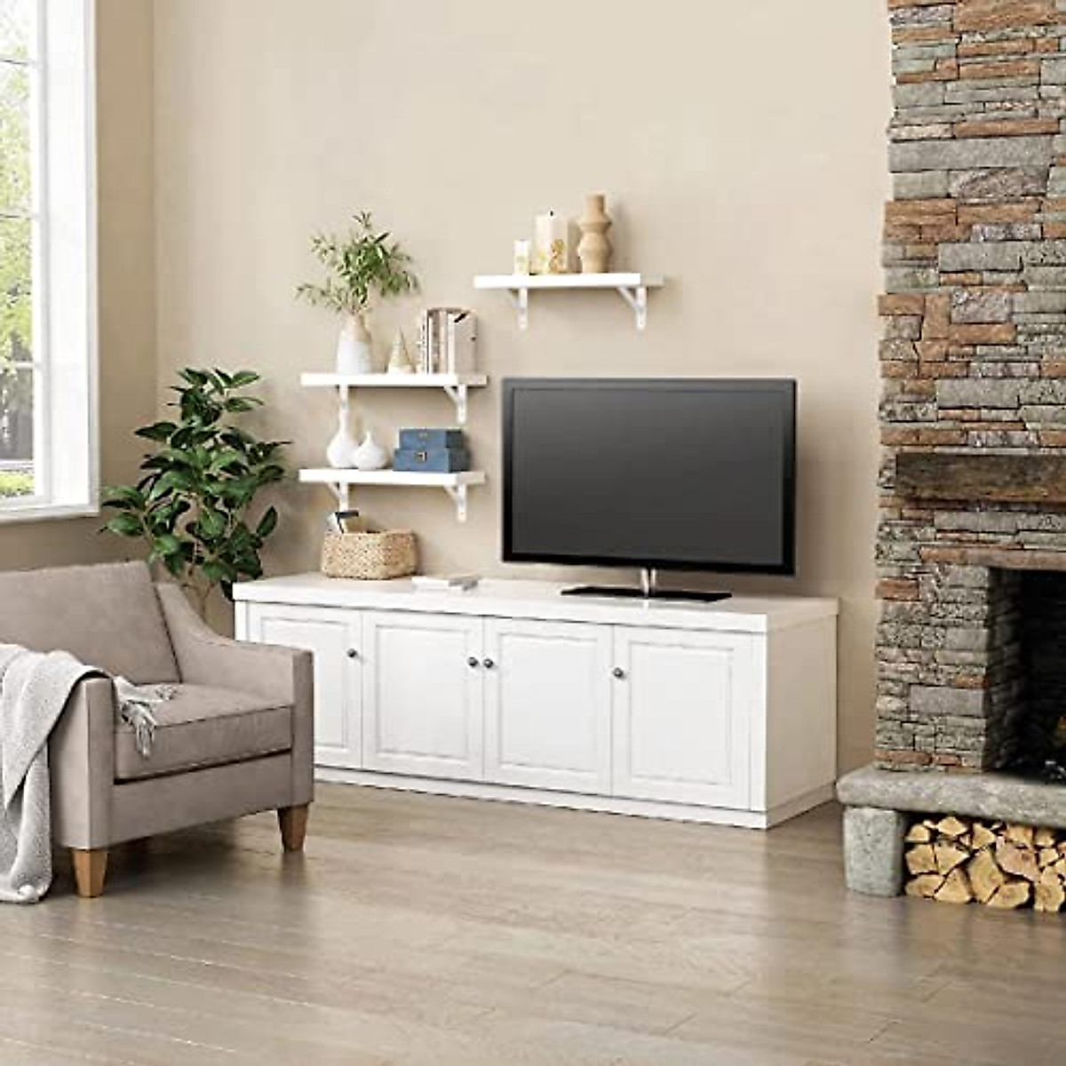 AIKTOTA Floating Shelves - 15.7" White Wall Shelf with Metal Bracket, Wall Mounted Shelves for Bathroom, Living Room, Bedroom, Kitchen, Modern Storage Shelves Decor - Set of 3