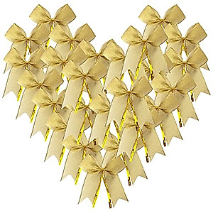 Micomon 50pcs 3-1/2" Metallic Gold Bows Twist Tie Bows for Gift Wrapping with Fish Tails (Gold)