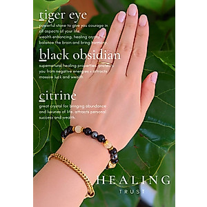 Citrine Crystal Hematite Feng Shui Black Obsidian Wealth Bracelet. Citrine Crystal Beaded Bracelets for Women and Men. 100% Wealth Generator and Lucky Money Attraction, Prosperity, Goals