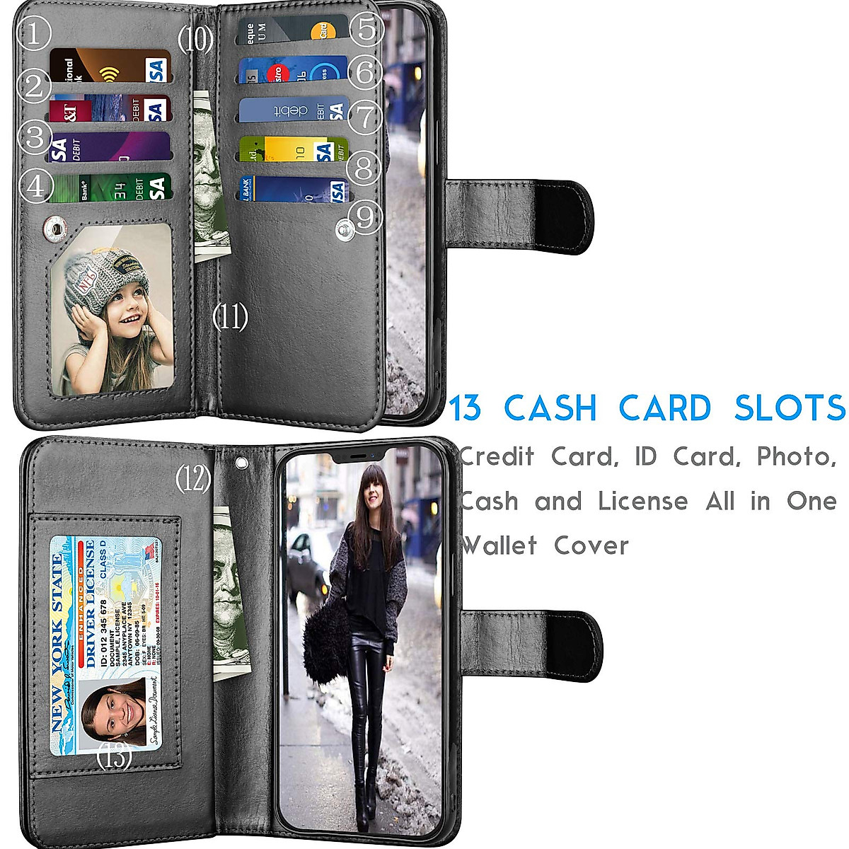 Tekcoo Wallet Case for iPhone 12 Pro Max (6.7 inch) 2020 Luxury ID Cash Credit Card Slots Holder Carrying Pouch Folio Flip PU Leather Cover [Detachable Magnetic Hard Case] Lanyard - Black