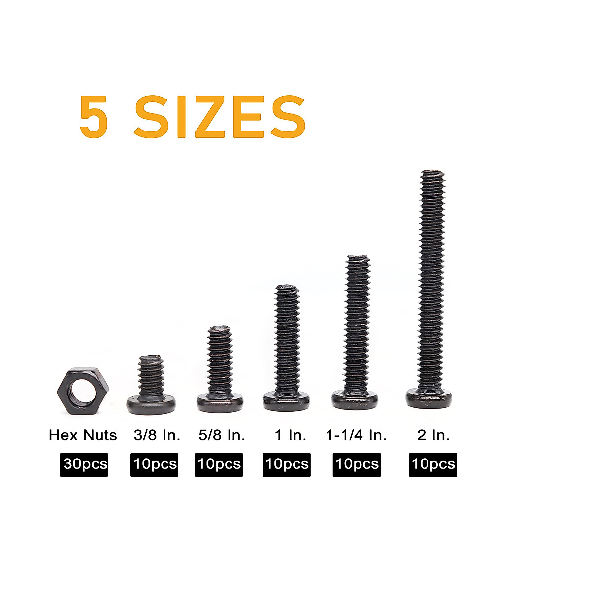 binifiMux 80pcs 1/4"-20 Black Hex Socket Cap Screws and 1/4"-20 Hex Nuts Assortment Kit, 3/8" 5/8" 1" 1-1/4" 2"