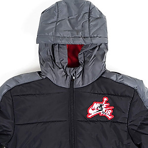 Jordan Boys Youth Jumpman Puffer Layered Look Zip Hoodie Jacket (Black (957917), Medium