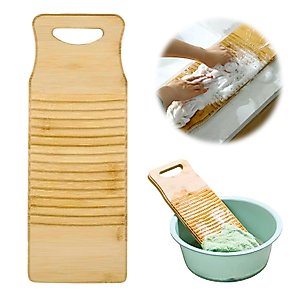 awagas 20"x7" Natural Bamboo Washboard Laundry Washboard Hand Washing Board,Washing Clothes Board Old Fashioned Hand Wash Board for Shirts Underwear Clean Home Laundry Supplies-(M)