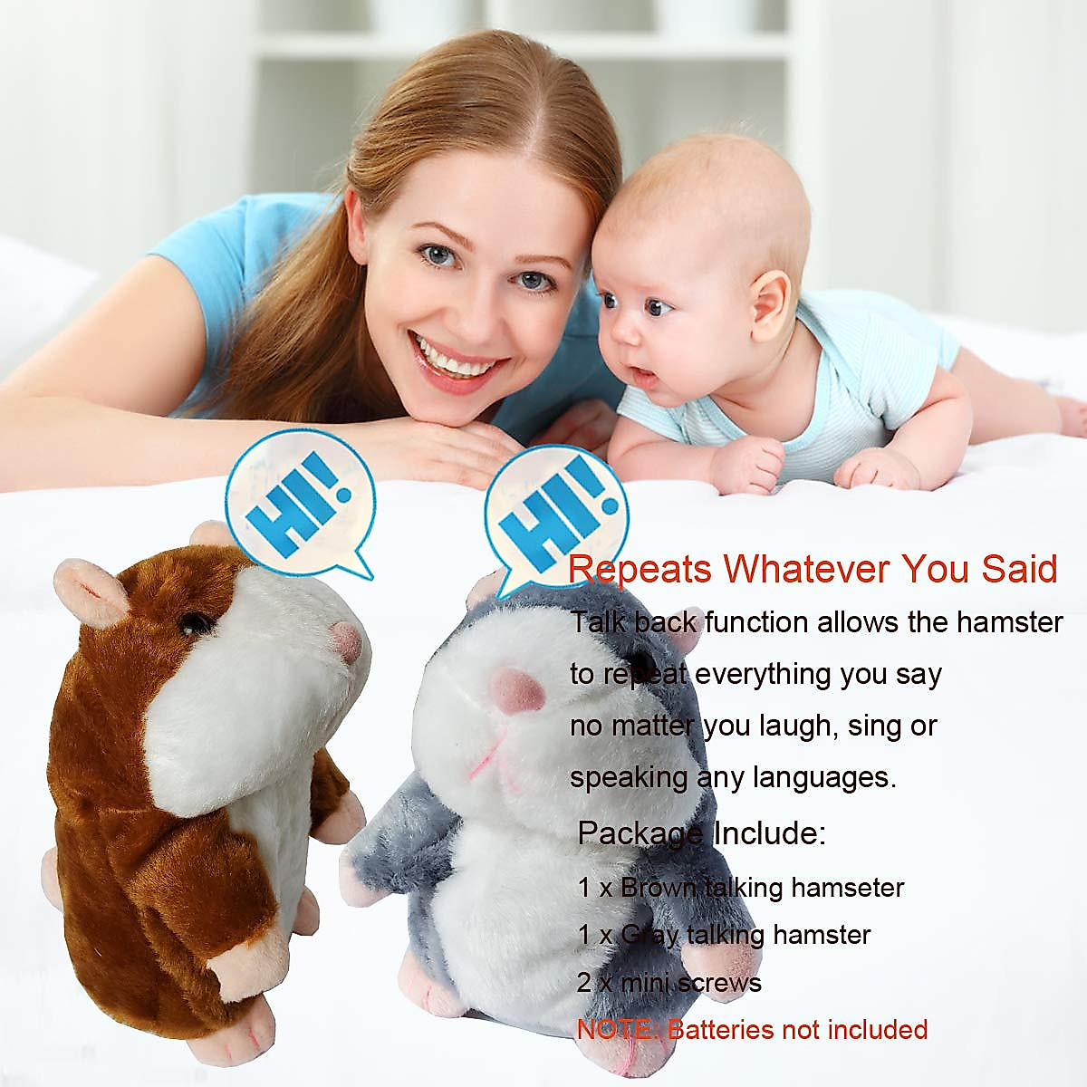 2 Pack Talking Hamster Toy Animal Talking Toys Repeats What You Say Mimicry Pet Talking Record for Boys and Girls