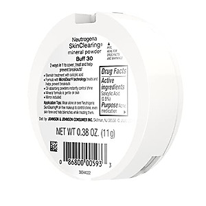 Neutrogena SkinClearing Mineral Acne-Concealing Pressed Powder Compact, Shine-Free & Oil-Absorbing Makeup with Salicylic Acid to Cover, Treat & Prevent Acne Breakouts, Buff 30, .38 oz (Pack of 2)
