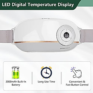 Portable Cordless Heating Pad，Heating Pad 5s Fast Heating，Heating Pads for Cramps with 3 Heat Levels and 3 Massage Modes，Menstrual Heating Pad for Women and Girl (Large-White)