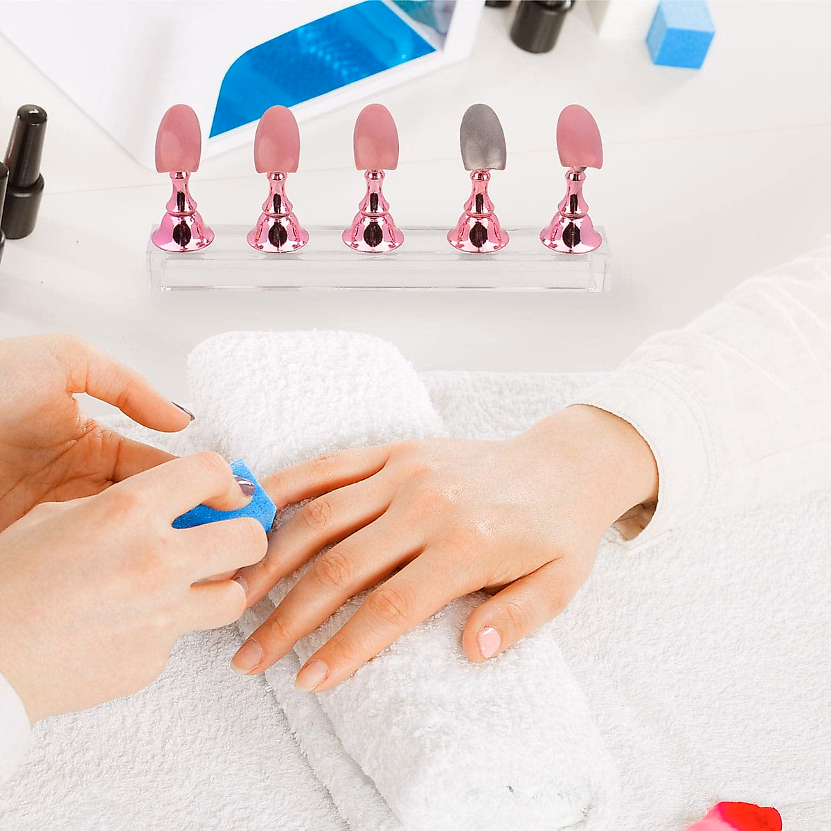 Difenni Nail Stands Acrylic Nail Art,Press on Nail Stand Magnetic Nail Tips Practice Holder 54 Pcs Reusable Adhesive Putty for DIY Painting(Pink