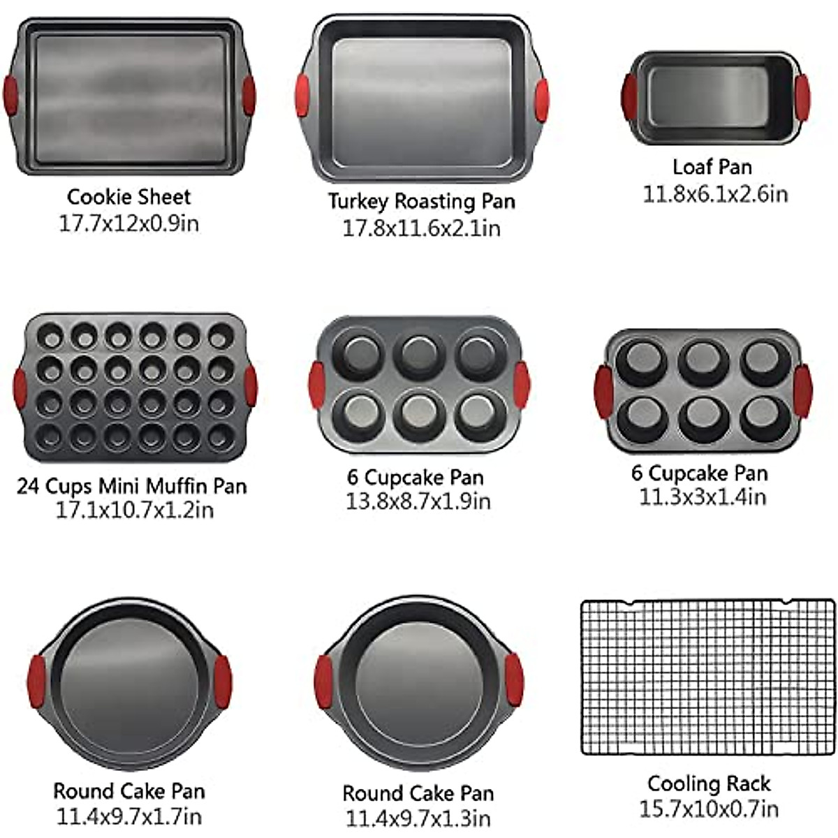 NBFTLTOP Carbon Steel Nonstick Bakeware Set, 9 Pieces Rimmed Baking Trays Cupcake Muffin Roasting Loaf Pan Cookie Sheets (Style 1)