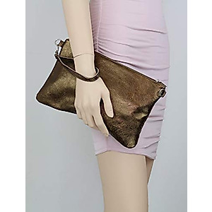 Girly HandBags Genuine Italian Metallic Leather Clutch Bag Dark Purple
