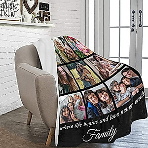 HUGLAZY Customizable Blanket for Family 9 Photos Customized Blankets with Photos Text Personalized Picture Collages Throw Blankets Gift for Women Valentines Day Decor Souvenirs Birthday