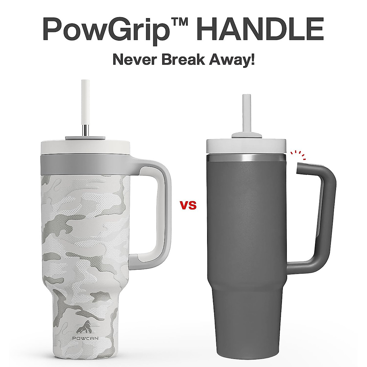 POWCAN 40 oz Camo Tumbler with Handle, 2-in-1 Straw and Sip Lid, Leakproof, Dishwasher Safe, Insulated Stainless Steel Travel Coffee Mug, Keeps Cold for 34 Hours, Car Cup Holder Fit (Clouded Aspen)