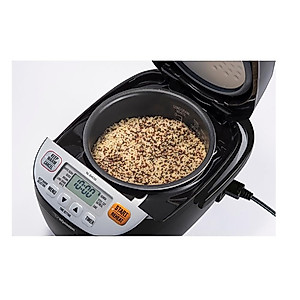 Zojirushi Micom Rice Cooker and Warmer (3-Cup, Silver-Black) Bundle with Bamboo Spatula, and Rice Container Bin (3 Items)