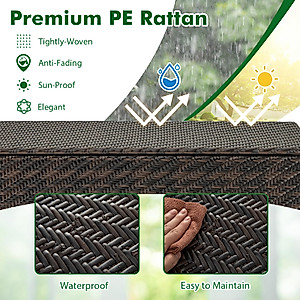 Tangkula Tightly-Woven Rattan Deck Box, Patiojoy Storage Cabinet Container with Polyester Liner, Universal Wheels & Gas Strut, 85 Gallon Indoor Outdoor Storage Box for Pillows, Cushions (Brown)