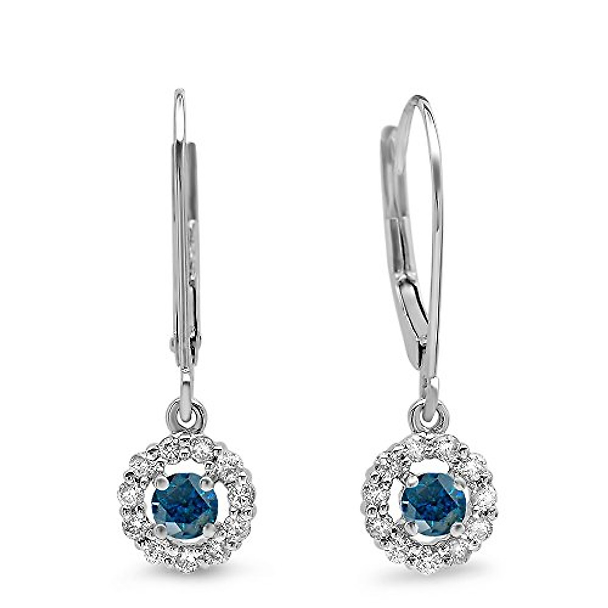 Dazzlingrock Collection 0.55 Carat (ctw) 14K Round Blue & White Diamond Cluster Halo Drop Earrings 1/2 CT, White Gold