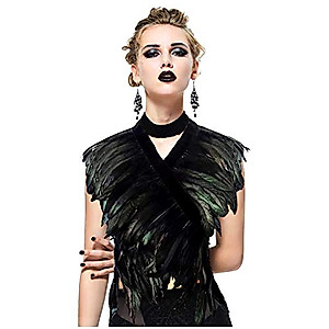 L'VOW Feather Boa Ribbon Punk Gothic Shawl Maleficent Costume for Halloween（Black）