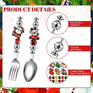 Gisafai 12 Sets Christmas Beadable Spoon Fork Set Beadable Items Christmas Kitchen Utensils Xmas Cutlery Bead Dessert Spoon for Christmas Party Favor Supplies
