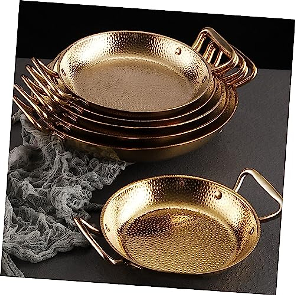 RUNROTOO Double Ears Sukiyaki Korean Hot Pot Stainless Steel Fry Pan Stainless Steel Saucepan Paella Pan Appetizer Plate Dish Paella Cooking Pan Sturdy Cooking Pot Home Cooking Pan Cookware