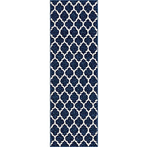 Unique Loom Trellis Collection Modern Morroccan Inspired with Lattice Design Area Rug, Runner 2' 0" x 6' 1", Dark Blue/Navy Blue