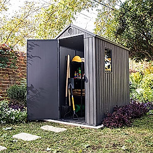 Keter Darwin 4 x 6 Foot Spacious Heavy Duty Storage Shed for Organizing Garden Accessories and Outdoor Tools with Lockable Door and High Ceiling, Gray