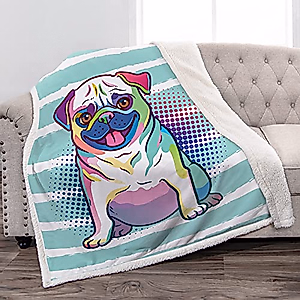 Jekeno Dog Gifts Blanket, Dog Decor Blankets Soft Warm Sherpa Throw for Pug Dog Lover Adults Men Women Girls Boys Birthday, Home Living Room Decoration 50"x60"