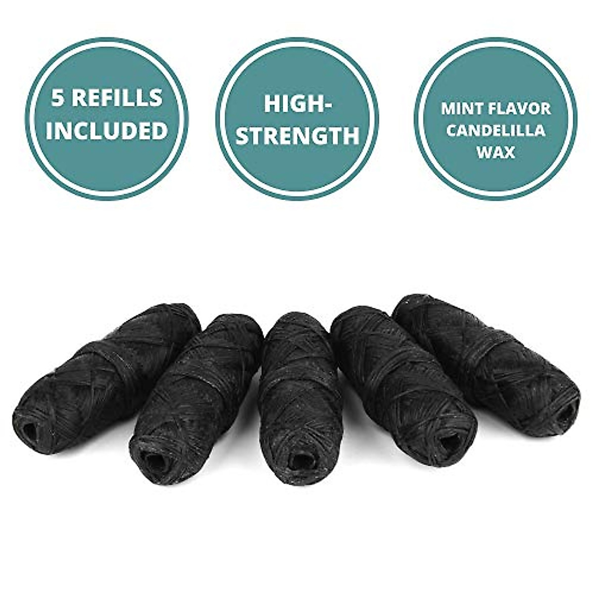 Bamboo Charcoal Dental Floss Refills, Bambo Woven Fibres, 5 x 33 Yards, Organic Refillable Dental Floss, Natural Floss, Eco-Friendly Floss. Plant-Based Candelilla Wax Floss with Natural Mint Flavoring