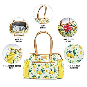 Fit & Fresh Copley Adult Insulated Lunch Bag with Side Pouches & Carry Handles, Complete Lunch Kit Includes Matching Tumbler & Salad Kit, Lemons