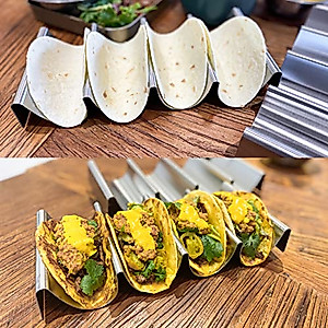 Uyauld Taco Holders 2 Pieces, Stainless Steel Taco Stand Burrito Rack Tray, U-Shape Shell Grill Food Holder for Holding 4 Tacos 6" 8"10", Spring Roll