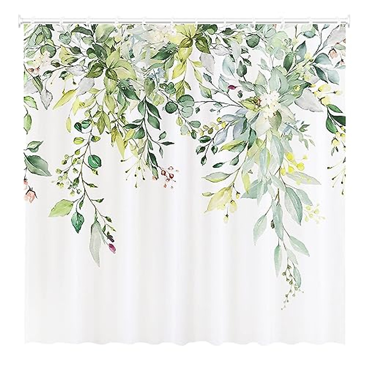 Funnytree 72x72 Inch Green Eucalyptus Shower Curtain Set with 12 Hooks - Lightweight, Water-Repellent for Bathrooms, Bathtubs