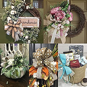 HUIHUANG Striped Burlap Ribbon Wired Grey White Stripe Rustic Wired Edge Ribbon 2.5 Inch X 10 Yards Grey Stripe Ribbon for Wreaths Crafts Gift Wrapping Decoration Basket Bows Holiday Home Decoration