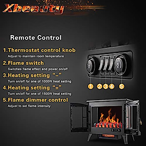 Xbeauty Electric Fireplace Stove, Freestanding Fireplace Heater with Realistic Flame, Indoor Electric Stove Heater, Portable, Infrared, Thermostat, Overheating Safety System, 1000W/1500W(23 Inch)