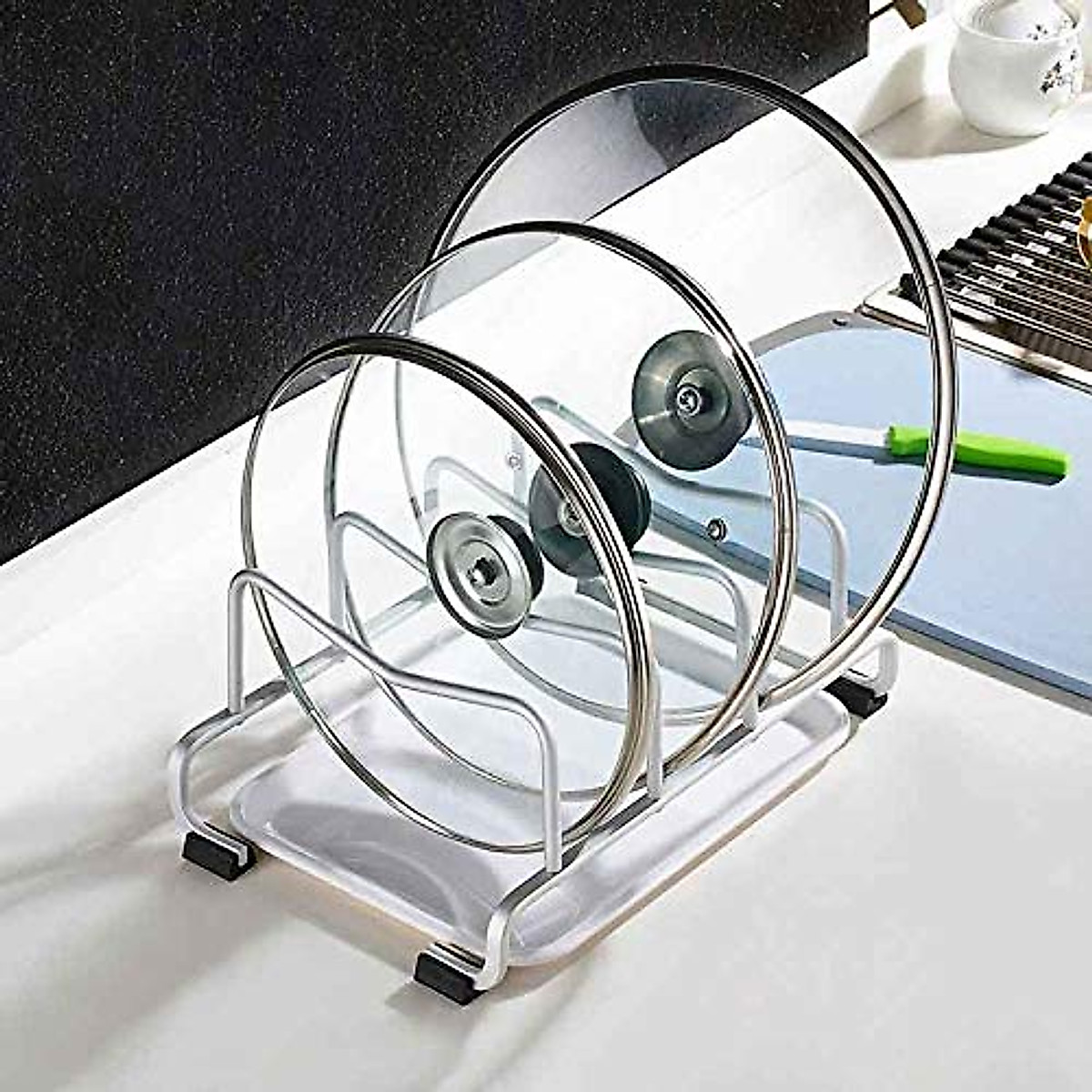 XJJZS Pan Organizer Rack Kitchen Organizer Pot Lid Holder Dishes Stand Holder for Cutting Board Cabinet Storage