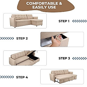 YOLENY 83inch Convertible Sectional Sofa with 3-Seat Sofa,L-Shaped Couch with Storage Ottoman, for Apartment and Small Space, Beige