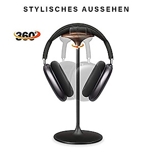 Headphone Stand, Walnut Wood & Aluminum Headset Stand, Nature Walnut Gaming Holder for AirPods Max, Beats, Bose, Sennheiser, Sony, Audio-Technica and More (Black)