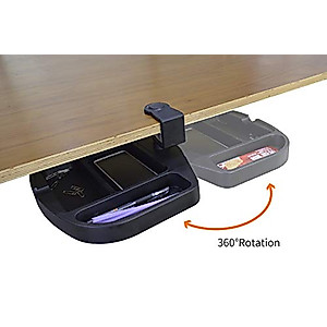 ApexDesk Clamp-On Under Desk 360-Degree Swivel Drawer - Perfect Office Storage Accessory For Your Existing Standing Desk (Clamp-On Desk Drawer - Black)