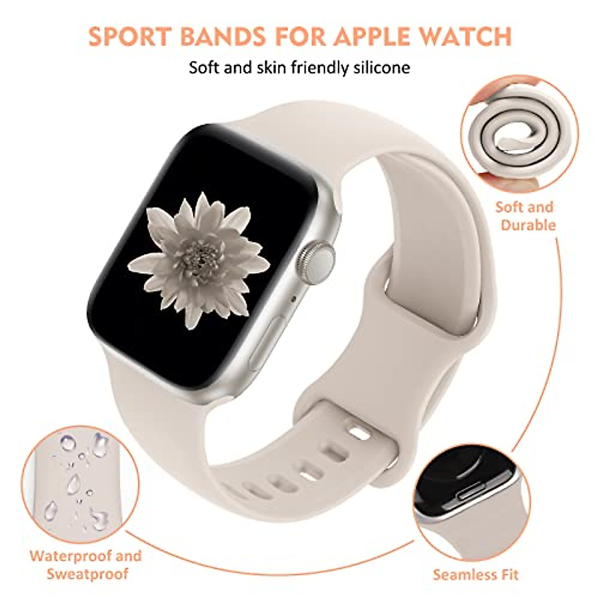 Acrbiutu 6 Pack Bands Compatible with Apple Watch 38mm 40mm 41mm 42mm 44mm 45mm 49mm, Soft Replacement Silicone Accessories Sport Strap Wristbands for iWatch Series Utral 8/7/6/5/4/3/2/1 SE Women Men