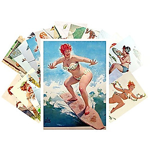 Pixiluv Pinup Postcard Pack 24pcs Chubby Sexy Girl Redhead Hilda Vintage Illustrations