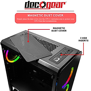 Deco Gear Mid-Tower PC Gaming Computer Case 3-Sided Tempered Glass and LED Lighting - Mini-ITX, Micro-ATX, ATX - Includes 4 120mm Double Ring Fans w/Expansion for More, 7 Expansion Slots, 4 Drives