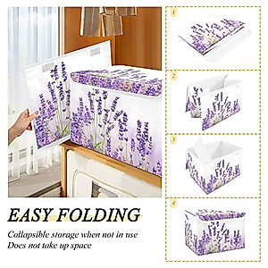 WELLDAY Lavender Flowers Storage Baskets Foldable Cube Storage Bin with Lids and Handle, 16.5x12.6x11.8 In Storage Boxes for Toys, Shelves, Closet, Bedroom, Nursery