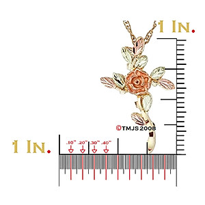 Black Hills Gold Jewelry 10k Yellow Gold Tree of Life Cross Pendant Necklace, 12k Green and Rose Gold, 18 Inches for Women